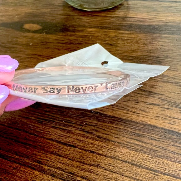 Jewelry | Rose Gold Bangle With Quote Never Say Never Cause Never Is ...